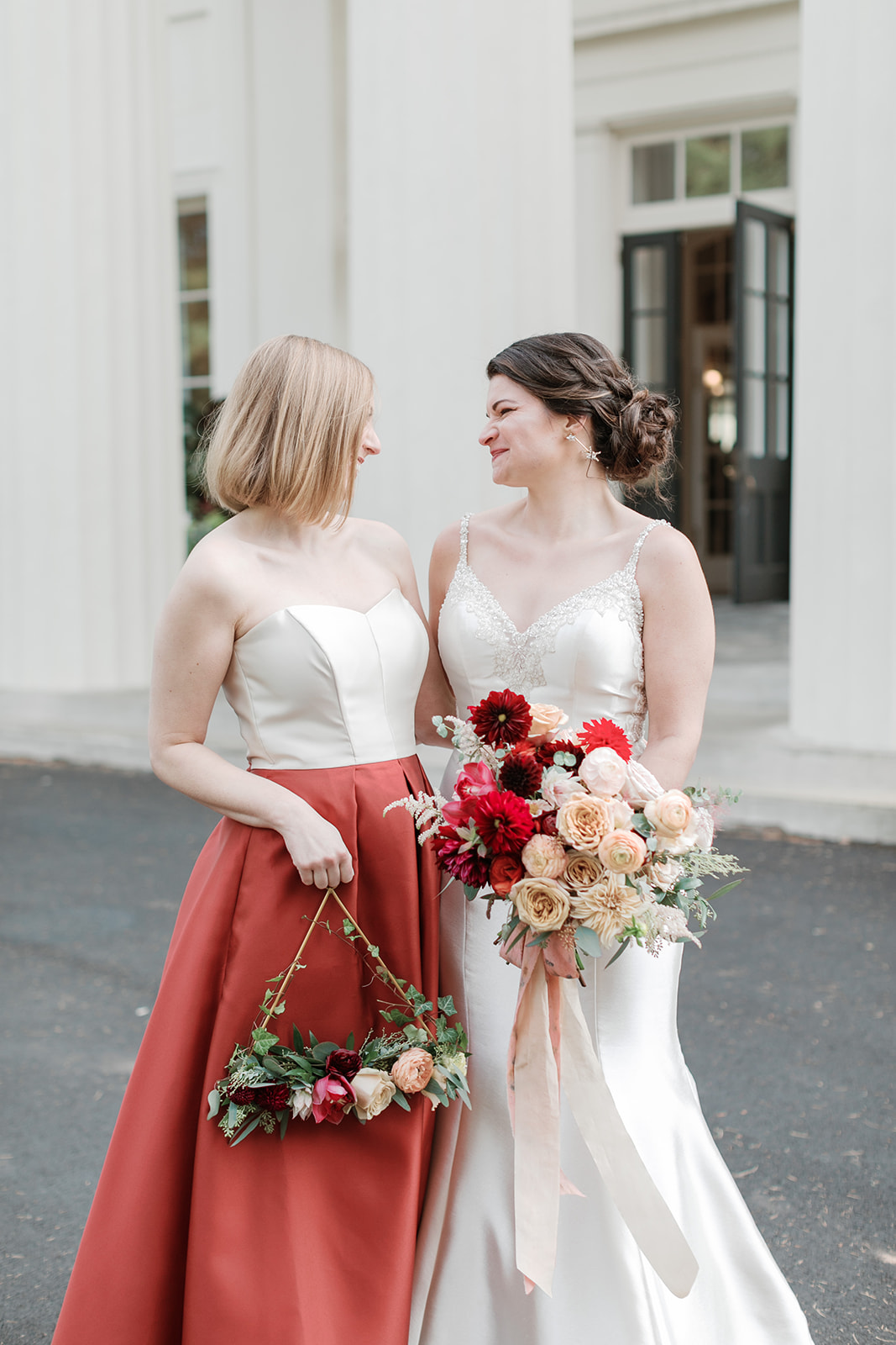 Bouquet Recipe : Triangle Hoop Bridesmaids' Bouquets for Burgundy Fall ...