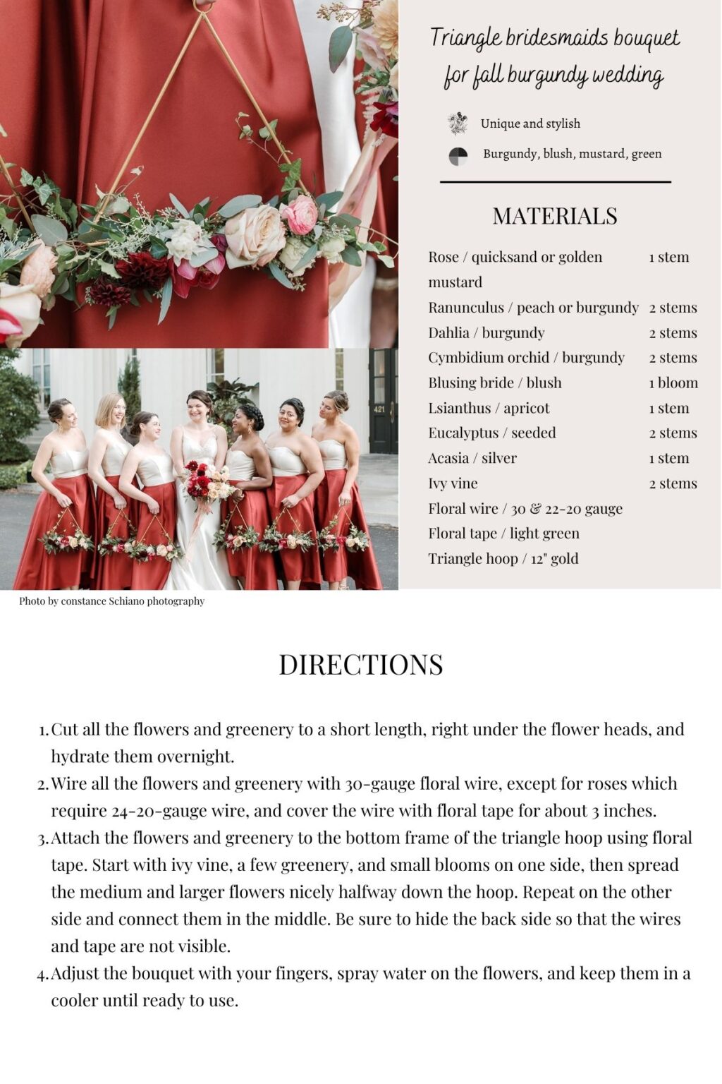 Bouquet Recipe : Triangle Hoop Bridesmaids' Bouquets for Burgundy Fall ...