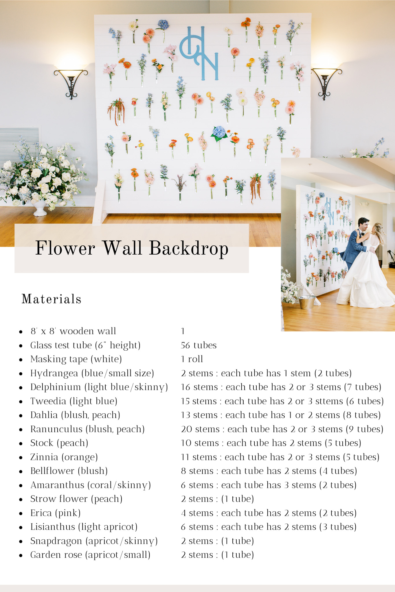 Flower Wall Backdrop for Blue & Peach Summer Wedding - kokofloral.com